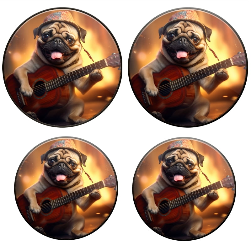 Bahomeck Gas Stove Burner Cover Set Of 4,Cute Pug Dog With Guitar Love ...