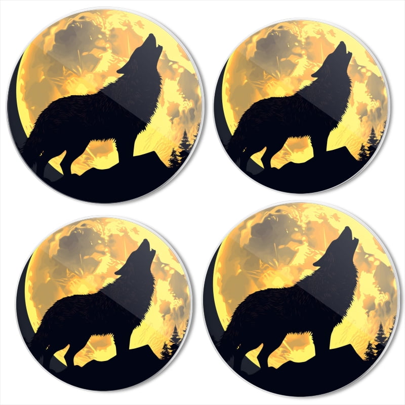 Bahomeck Gas Stove Burner Cover Set Of 4,Howling Wolf Silhouette ...