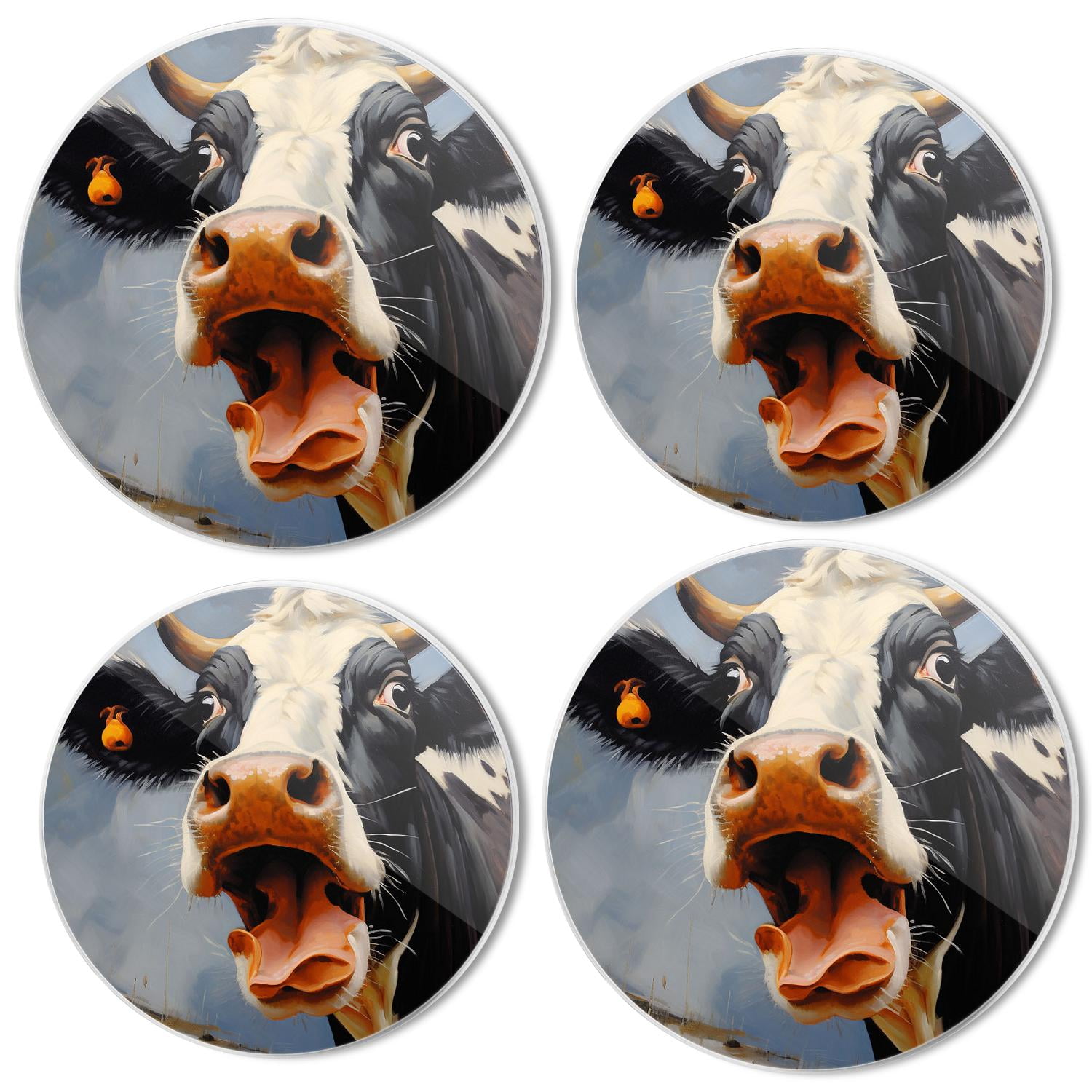 Bahomeck Gas Stove Burner Cover Set Of 4，Open Mouth Cow Oil Painting ...