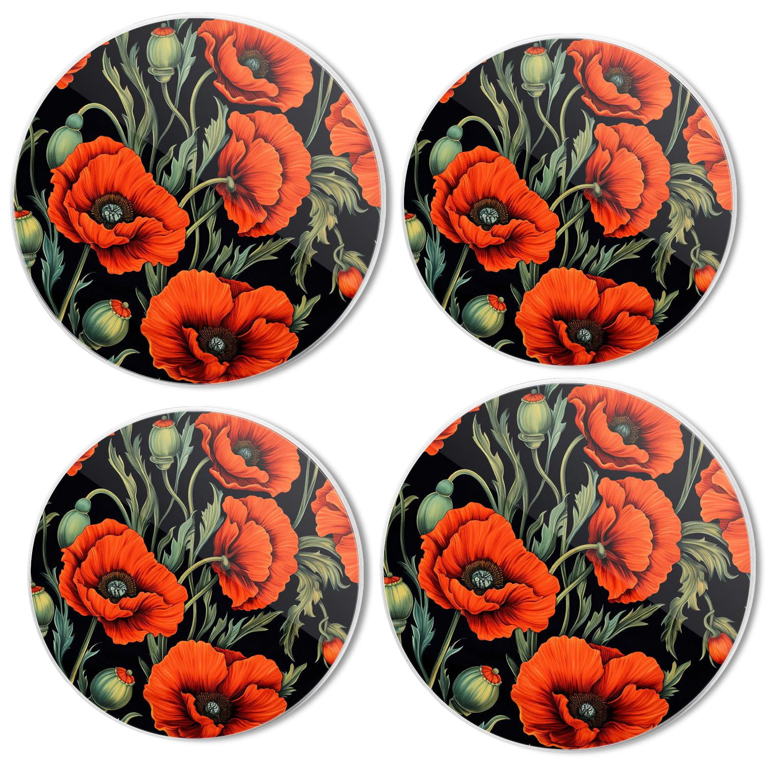 Bahomeck Gas Stove Burner Cover Set Of 4，Poppy Flower Bloom Oil ...