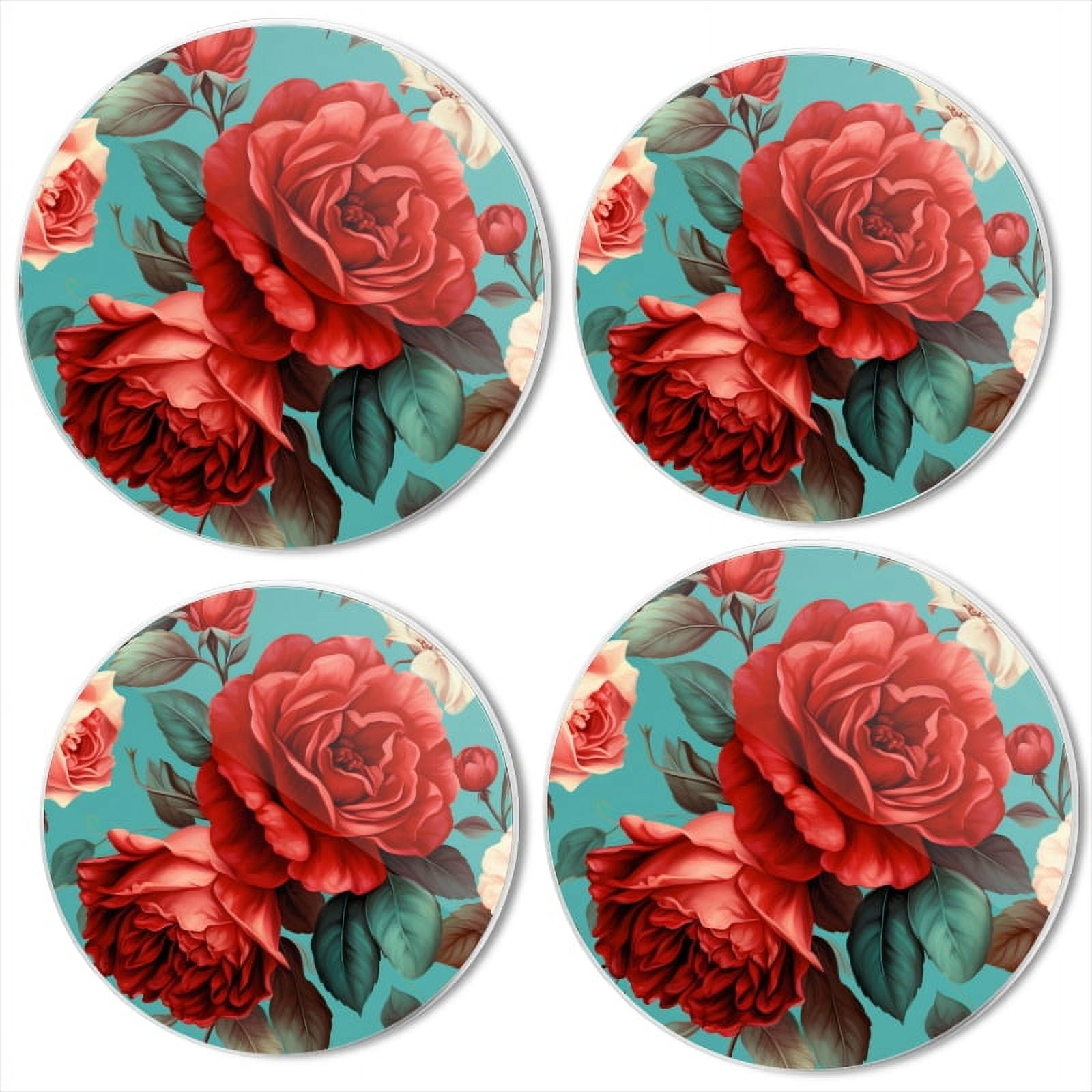 Bahomeck Gas Stove Burner Cover Set Of 4,Red And Pink Roses With Green ...
