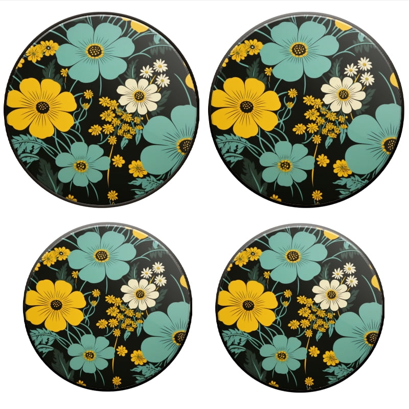 Bahomeck Gas Stove Burner Cover Set Of 4,Retro Teal And Yellow Flowers ...