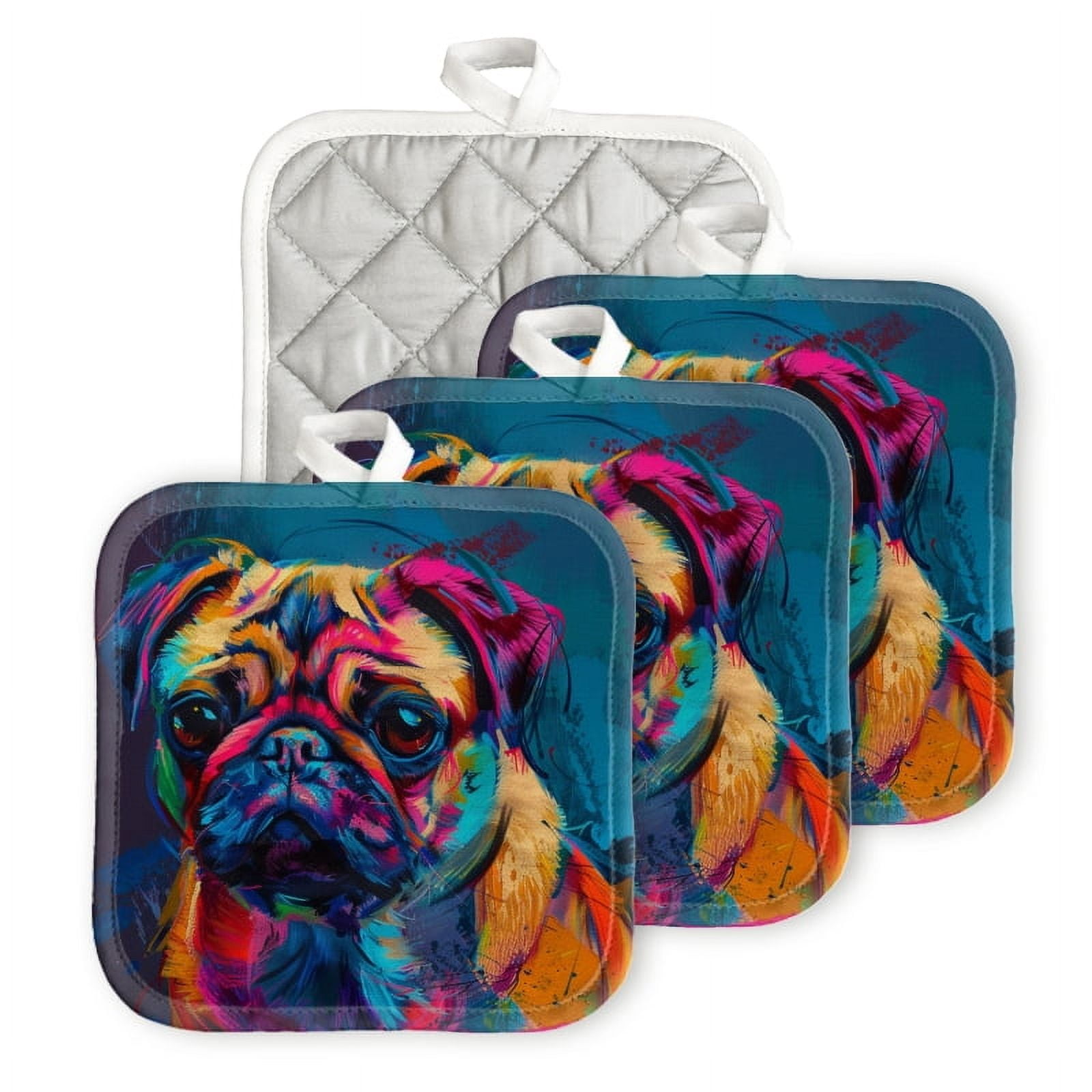 Bahomeck Heat Resistant Hot Pads 4 Pack Abstract Colorful Pug Portrait ...