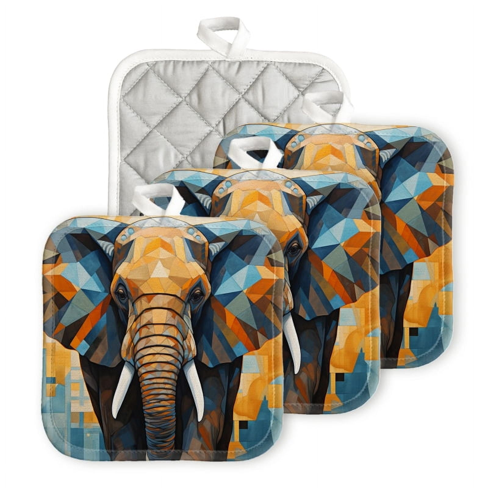 Bahomeck Heat Resistant Hot Pads 4 Pack Majestic Elephant With Large ...