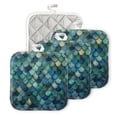 Bahomeck Heat Resistant Hot Pads 4 Pack Mermaid Scales With Unique ...