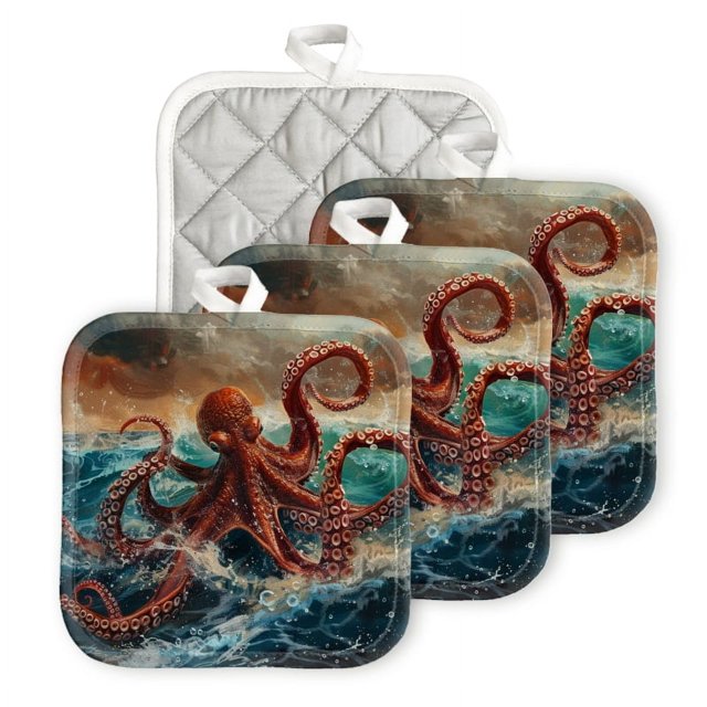 Bahomeck Pot Holder 4Pcs,Octopus With Eight Arms Leaping Out Of The ...