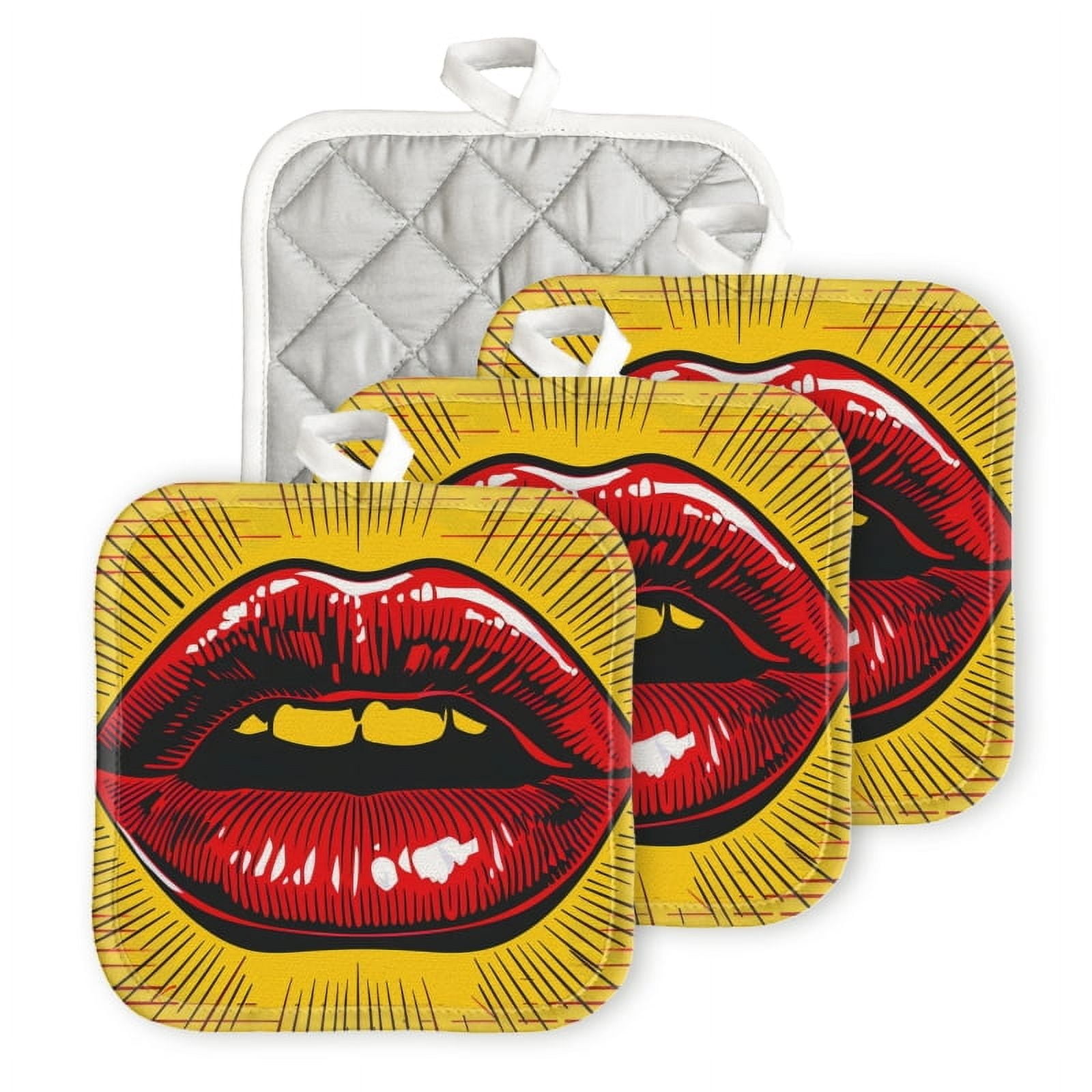 Bahomeck Pot Holder 4Pcs,Red Lips In Retro Comic Book Style With ...
