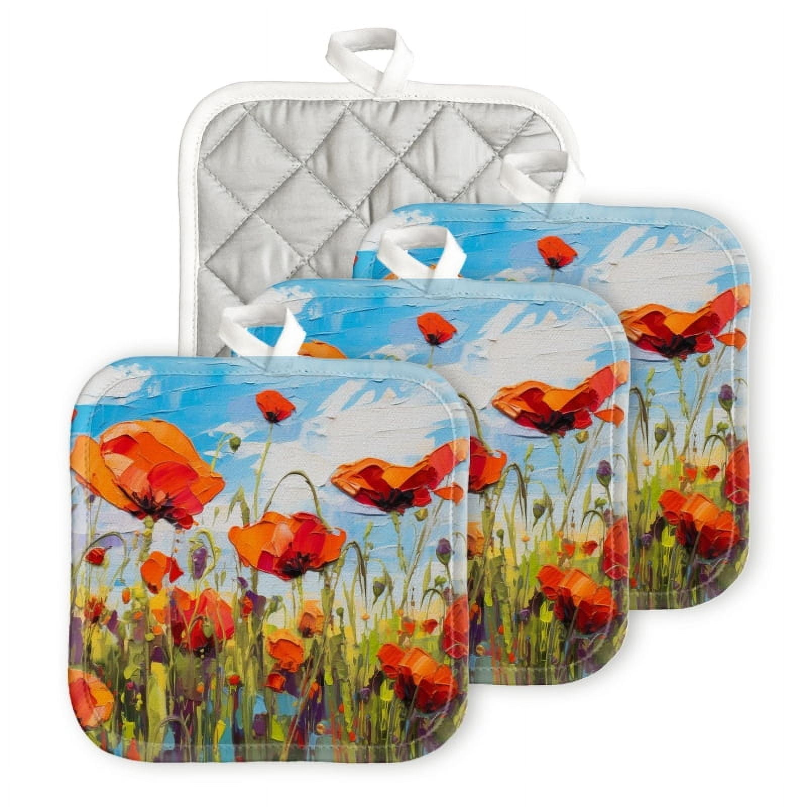 Bahomeck Heat Resistant Hot Pads 4 Pack Red Poppies In The Field ...