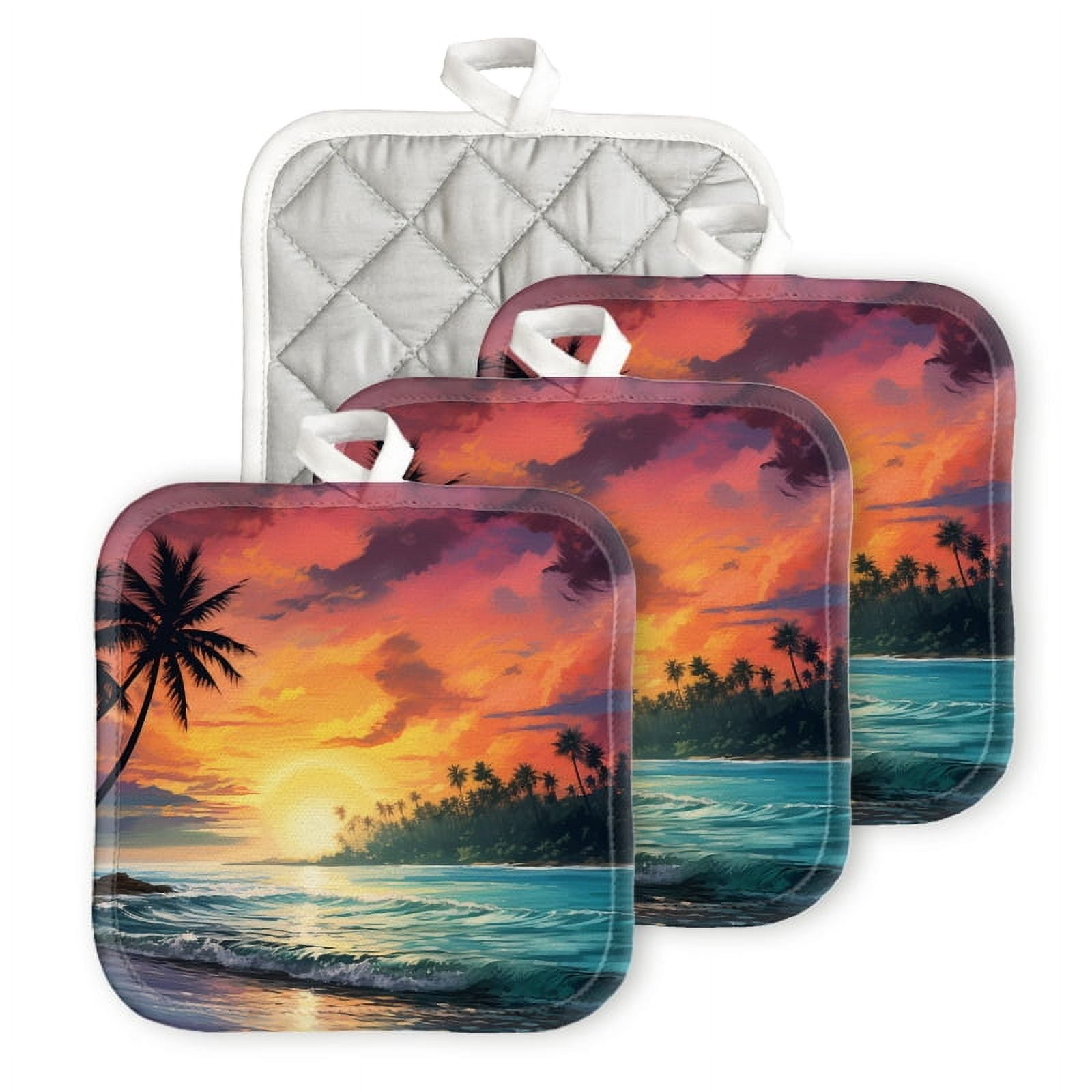 Bahomeck Heat Resistant Hot Pads 4 Pack Stunning Sunset On The Beach ...