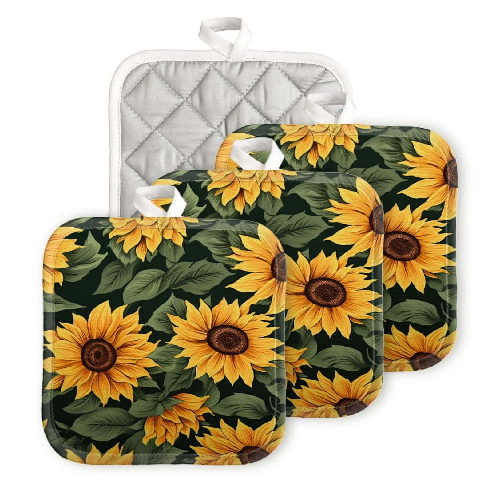Bahomeck Heat Resistant Hot Pads 4 Pack Sunflowers With Dark Green ...