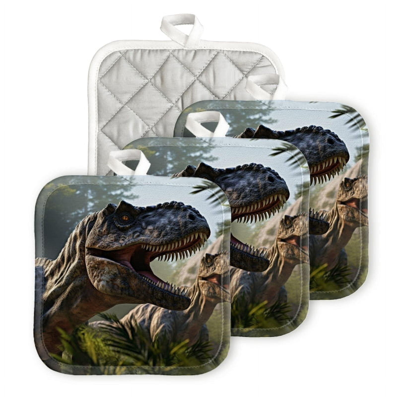 Bahomeck Pot Holder 4Pcs,Two Tyrannosaurus Rex Mouths Open And Roaring ...