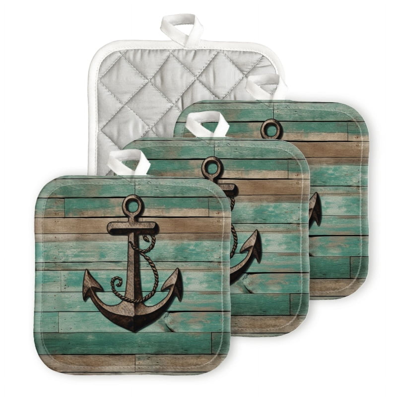 Bahomeck Pot Holder 4Pcs,Vintage Nautical Anchor On Old Wooden ...