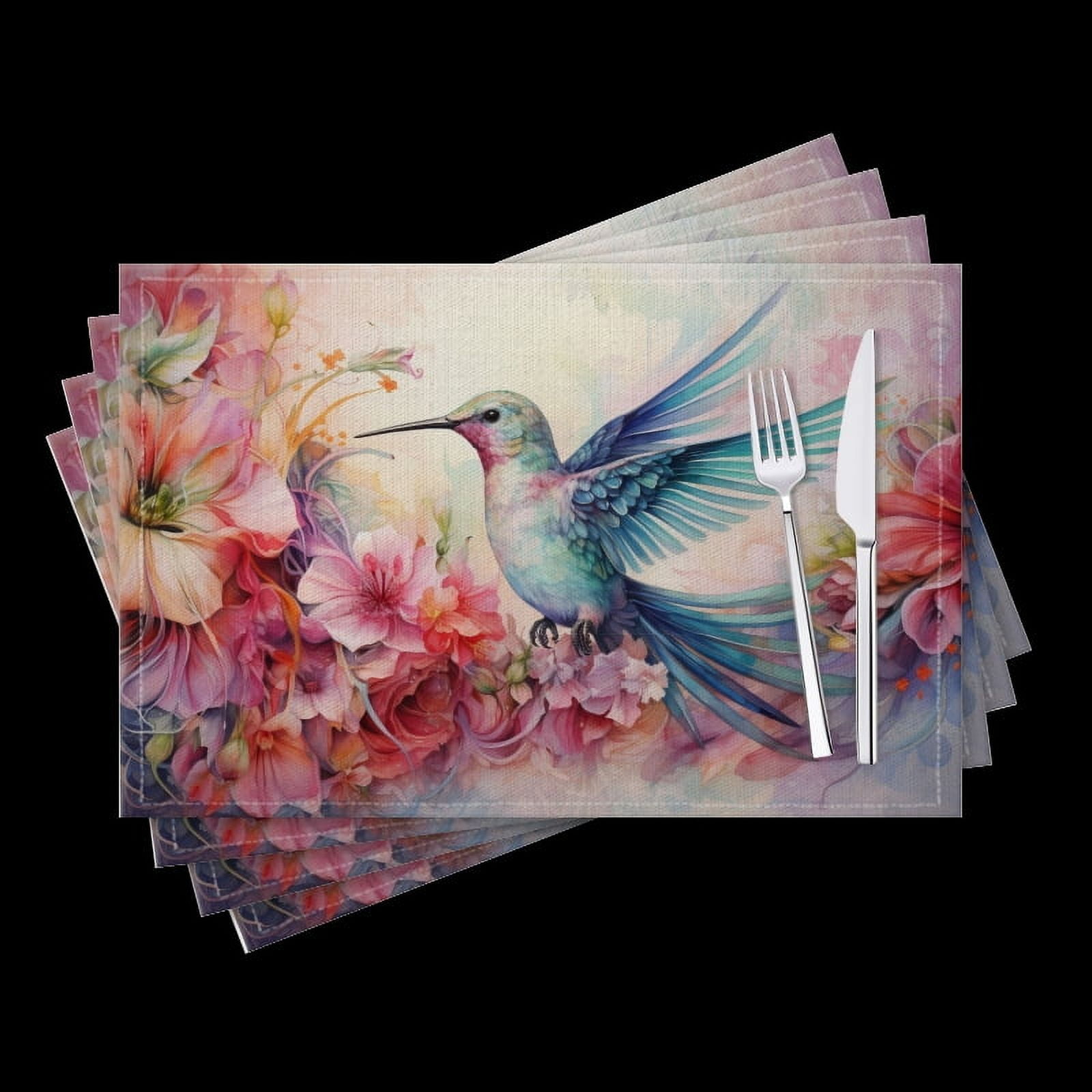 BaHomeck placemats Set of 4 Beautiful Hummingbird Surrounded By Flowers ...