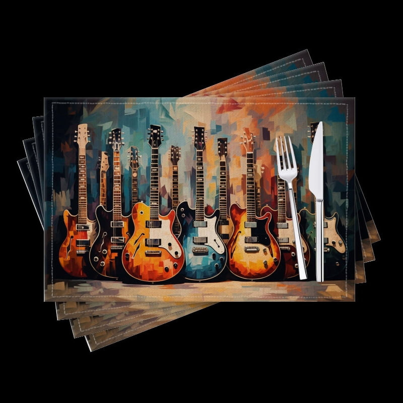 BaHomeck placemats Set of 4 Different Electric Guitars Each With Unique ...