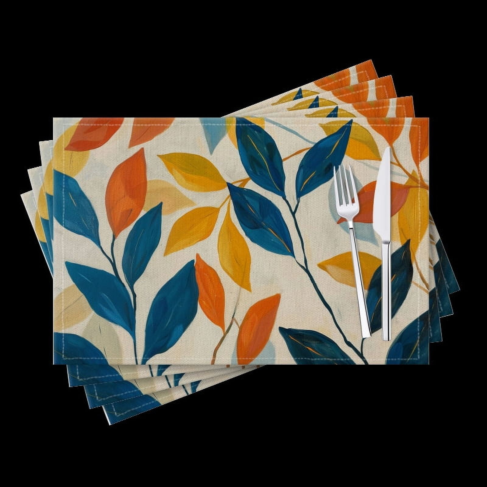BaHomeck placemats Set of 4 Painting Of Leaves In Blue And Yellow On ...