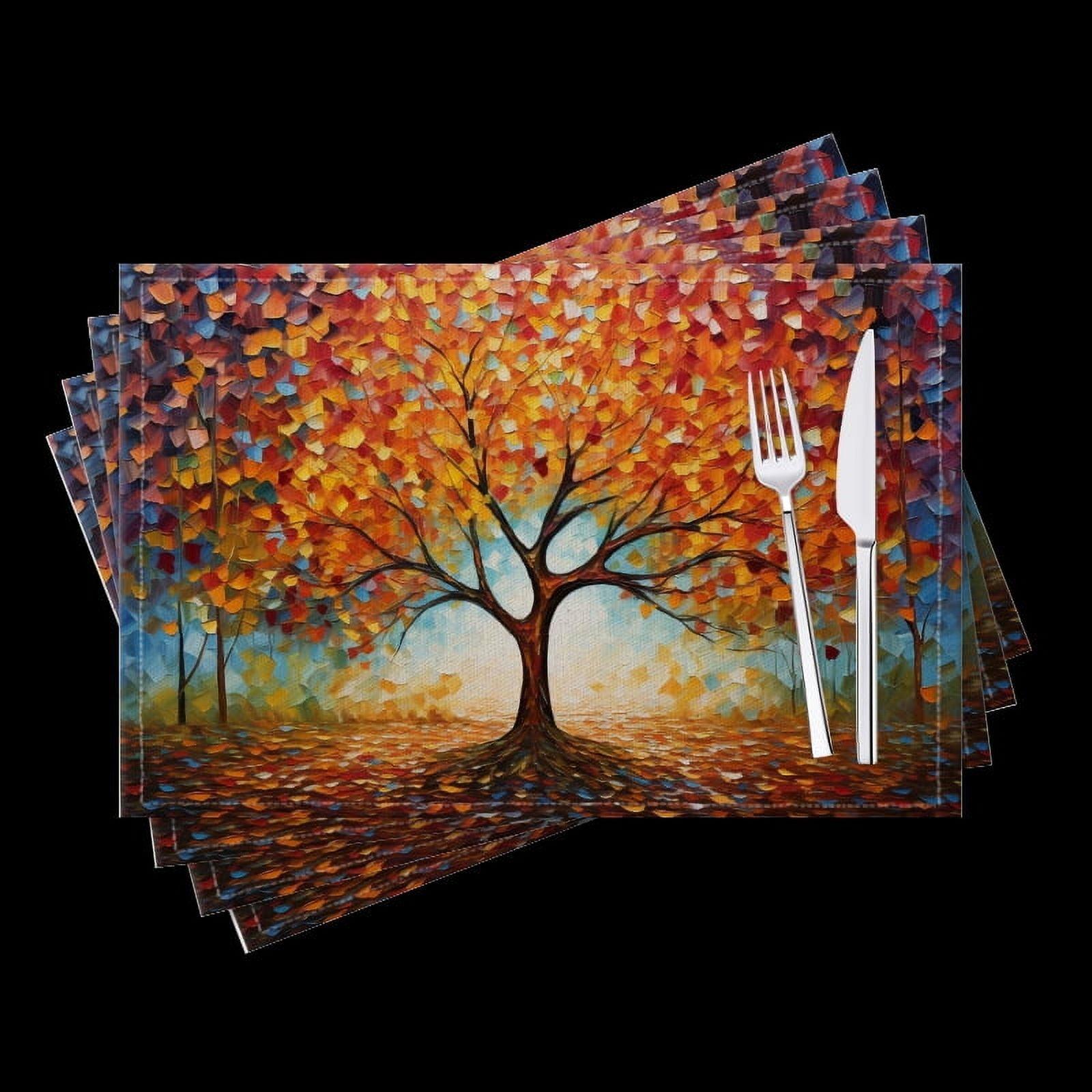 BaHomeck placemats Set of 4 Tree With Colorful Leaves With Detailed ...