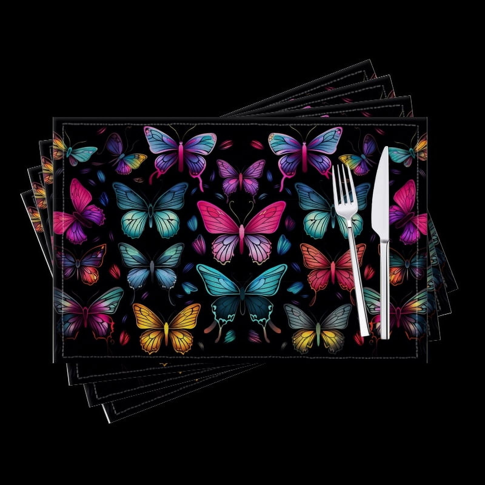 BaHomeck placemats Set of 4 Various Colorful Butterfly With Glowing ...