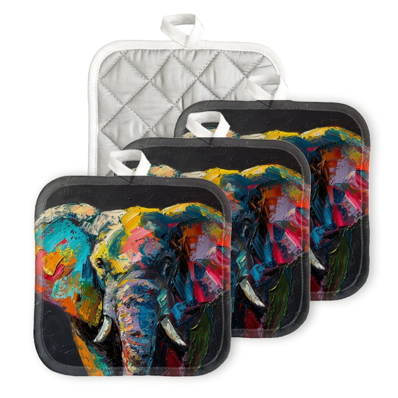 Bahomeck Pot Holder 4Pcs,Abstract Oil Painting Of Colorful Elephant On ...