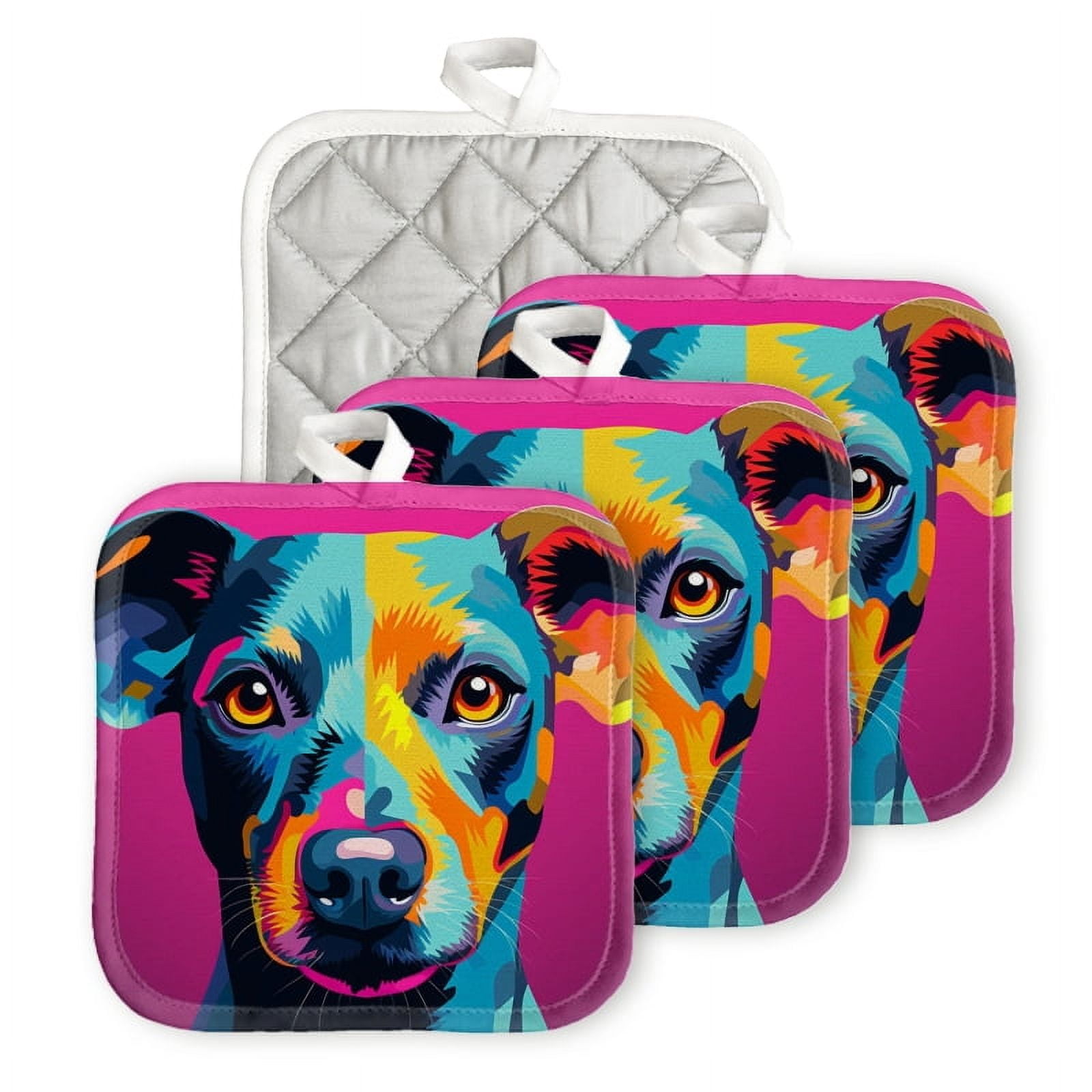 Bahomeck Pot Holder 4Pcs,Adorable Colorful Dog With Big Ears Square ...