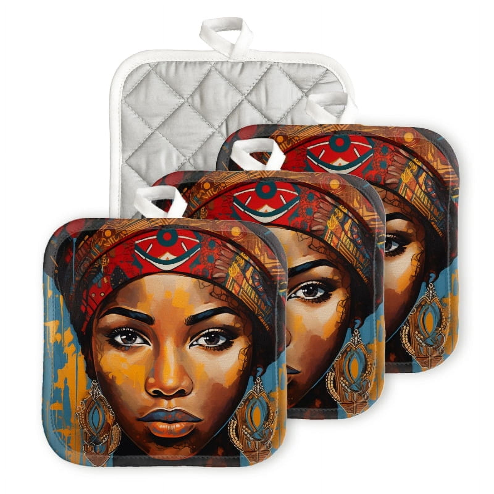 Bahomeck Pot Holder 4Pcs,African Woman With Large Earrings And ...