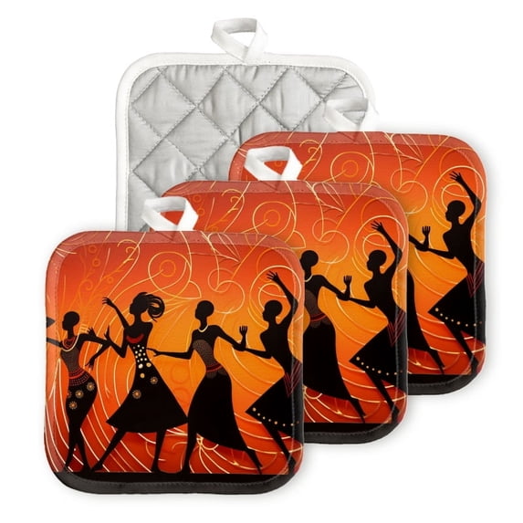 Bahomeck Pot Holder 4Pcs,African Women In Traditional Dresses Dancing ...