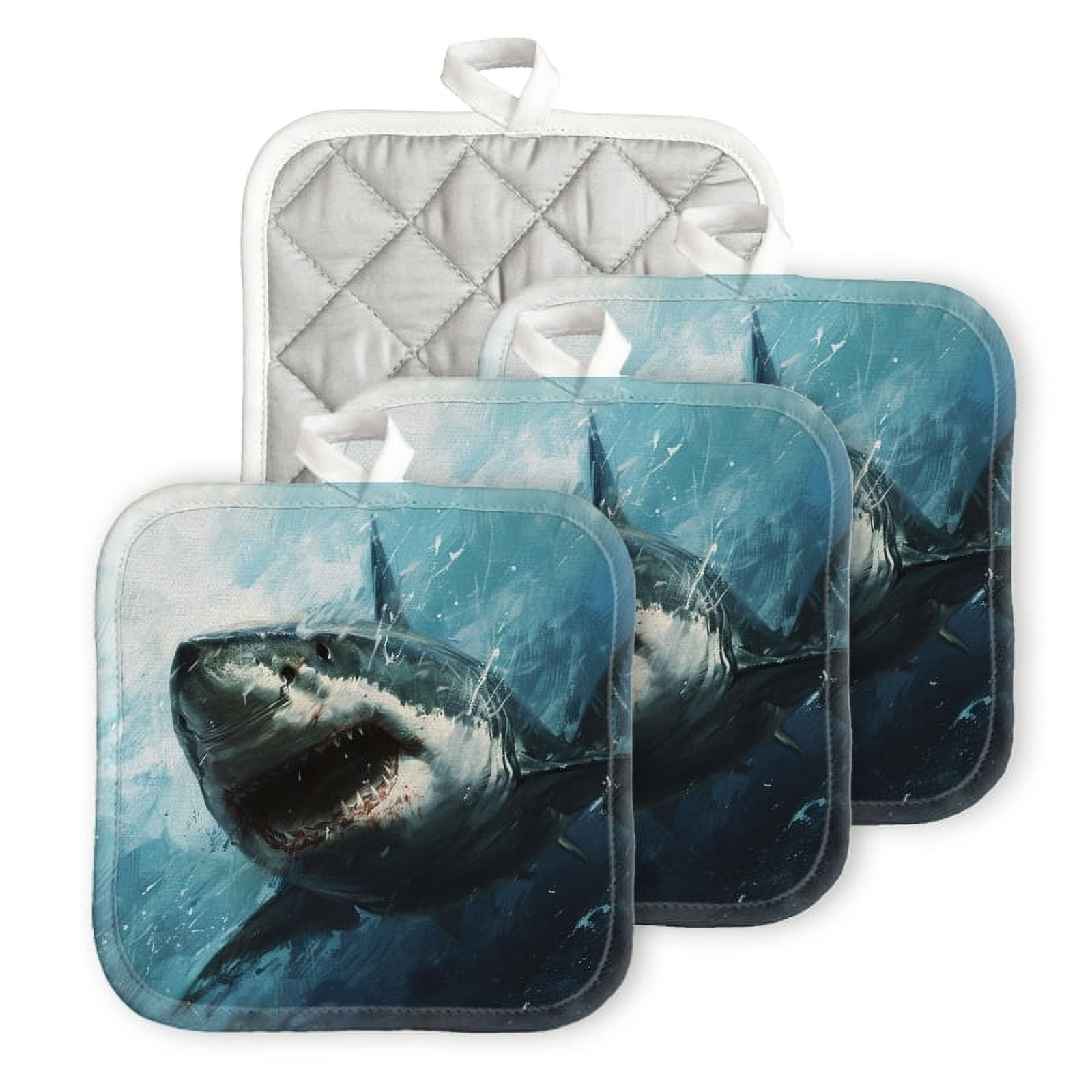 Bahomeck Pot Holder 4Pcs,Angry Shark Mouth Wide Open And Showing Sharp ...