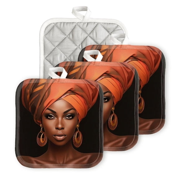 Bahomeck Pot Holder 4Pcs,Beautiful African Woman With Orange And Brown ...