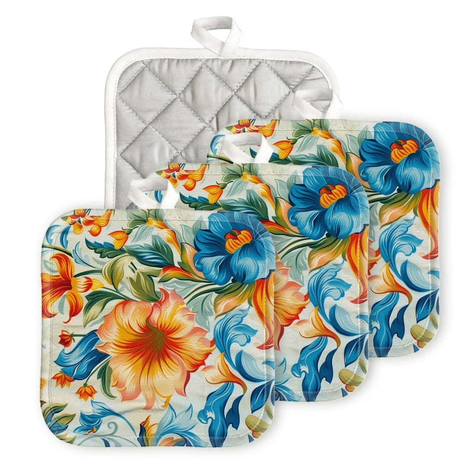 Bahomeck Pot Holder 4Pcs,Beautiful Floral Pattern In The Style Of ...