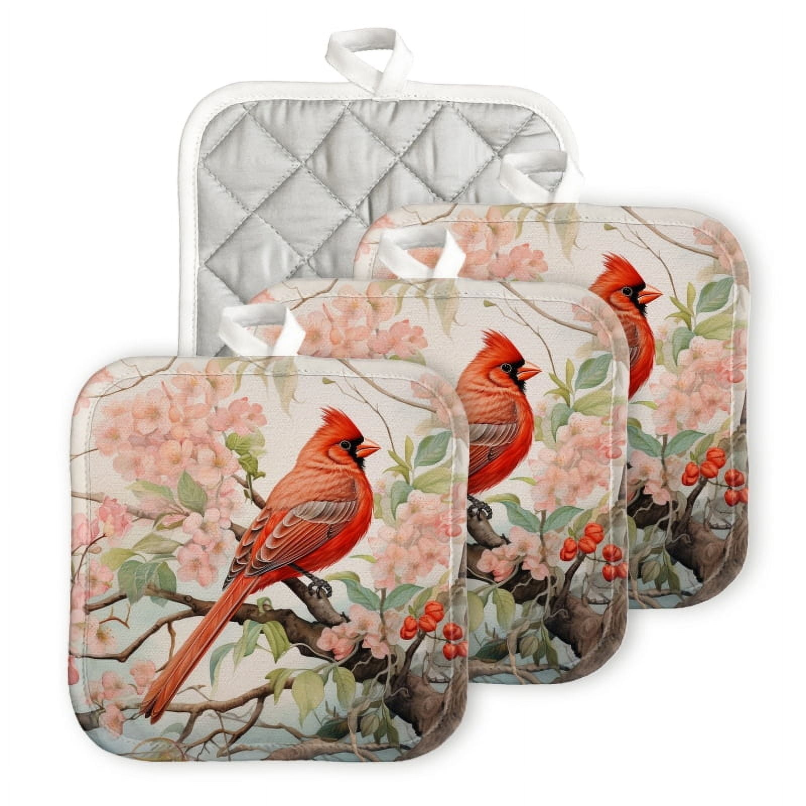 Bahomeck Pot Holder 4Pcs,Beautiful Painting Of Elegant Red Cardinal ...