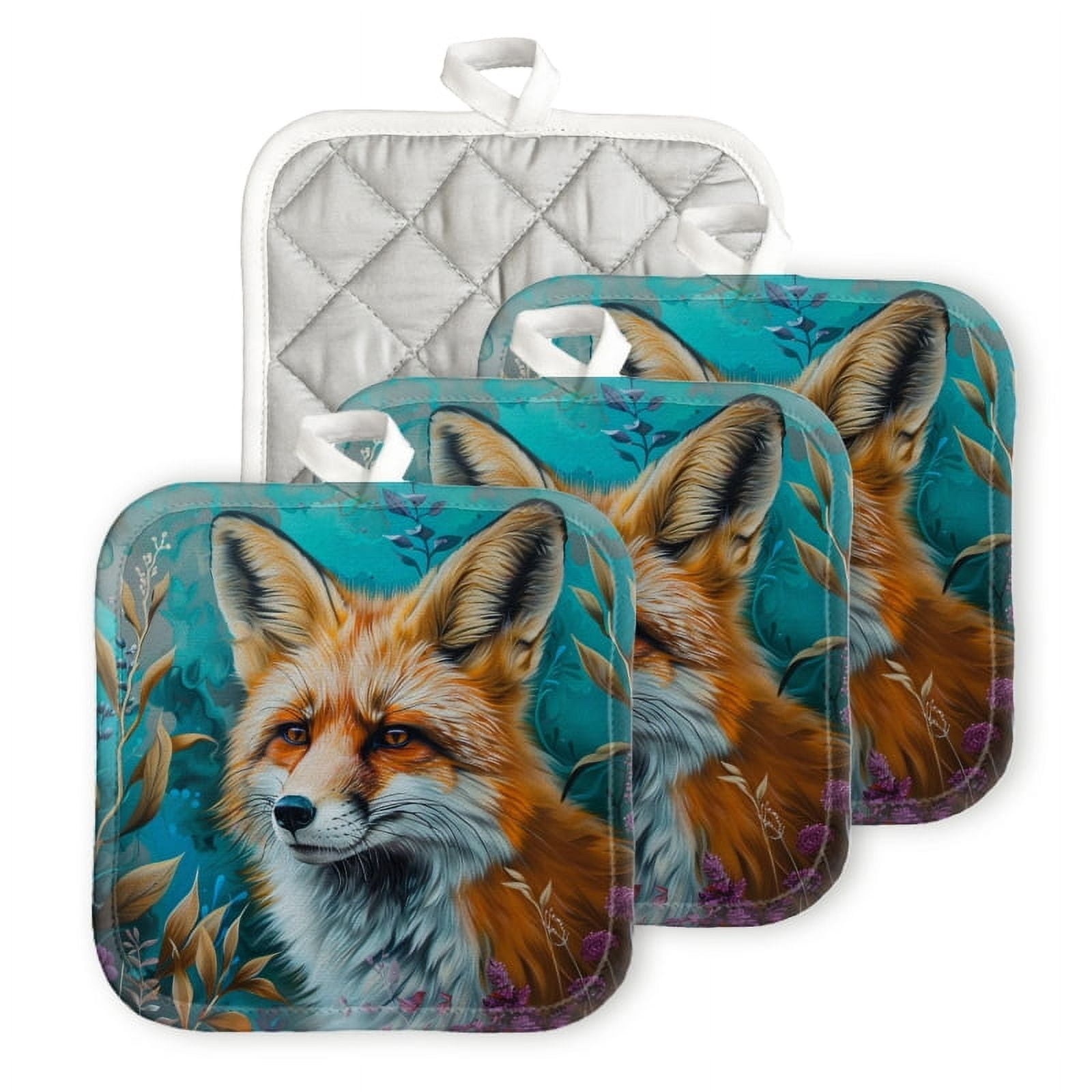 Bahomeck Pot Holder 4Pcs,Beautiful Painting Of Orange Fox Surrounded By ...