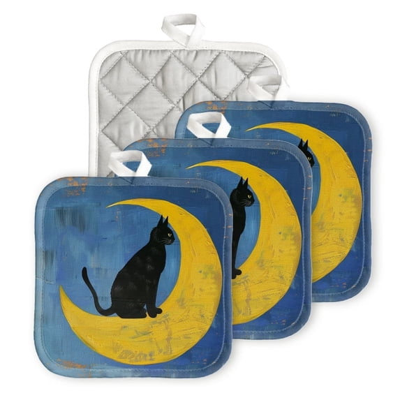 Bahomeck Pot Holder 4Pcs,Black Cat Sits On The Moon On Blue Background ...