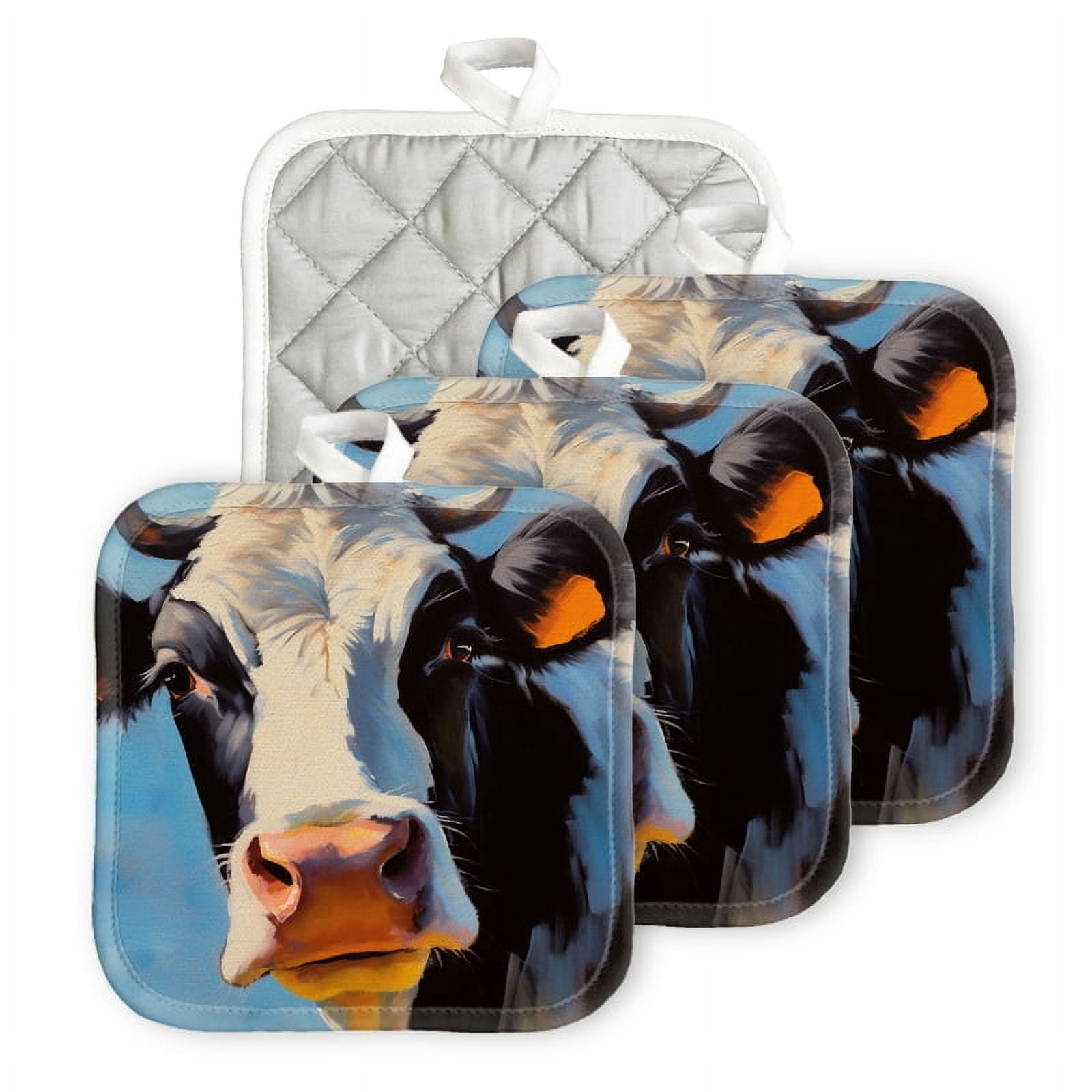 Bahomeck Pot Holder 4Pcs,Black And White Cow With Blue Background ...