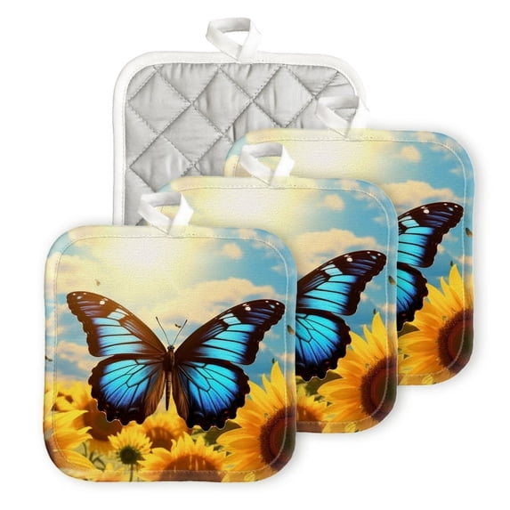 Bahomeck Pot Holder 4Pcs,Blue Butterfly Flying In The Sky Andsurrounded ...