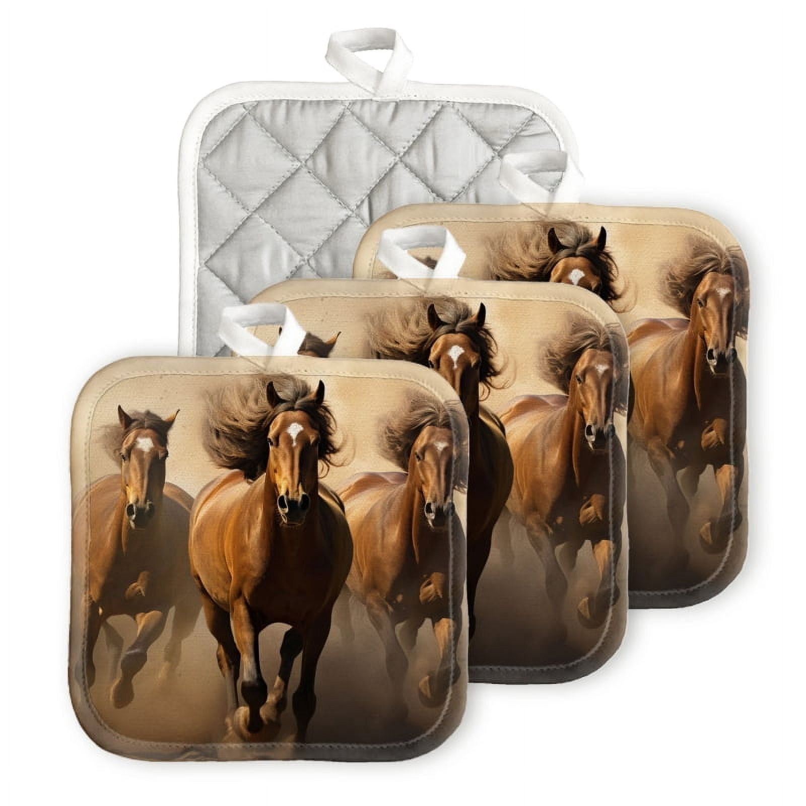 Bahomeck Pot Holder 4Pcs,Brown Horses Running Side By Side Square Heat ...