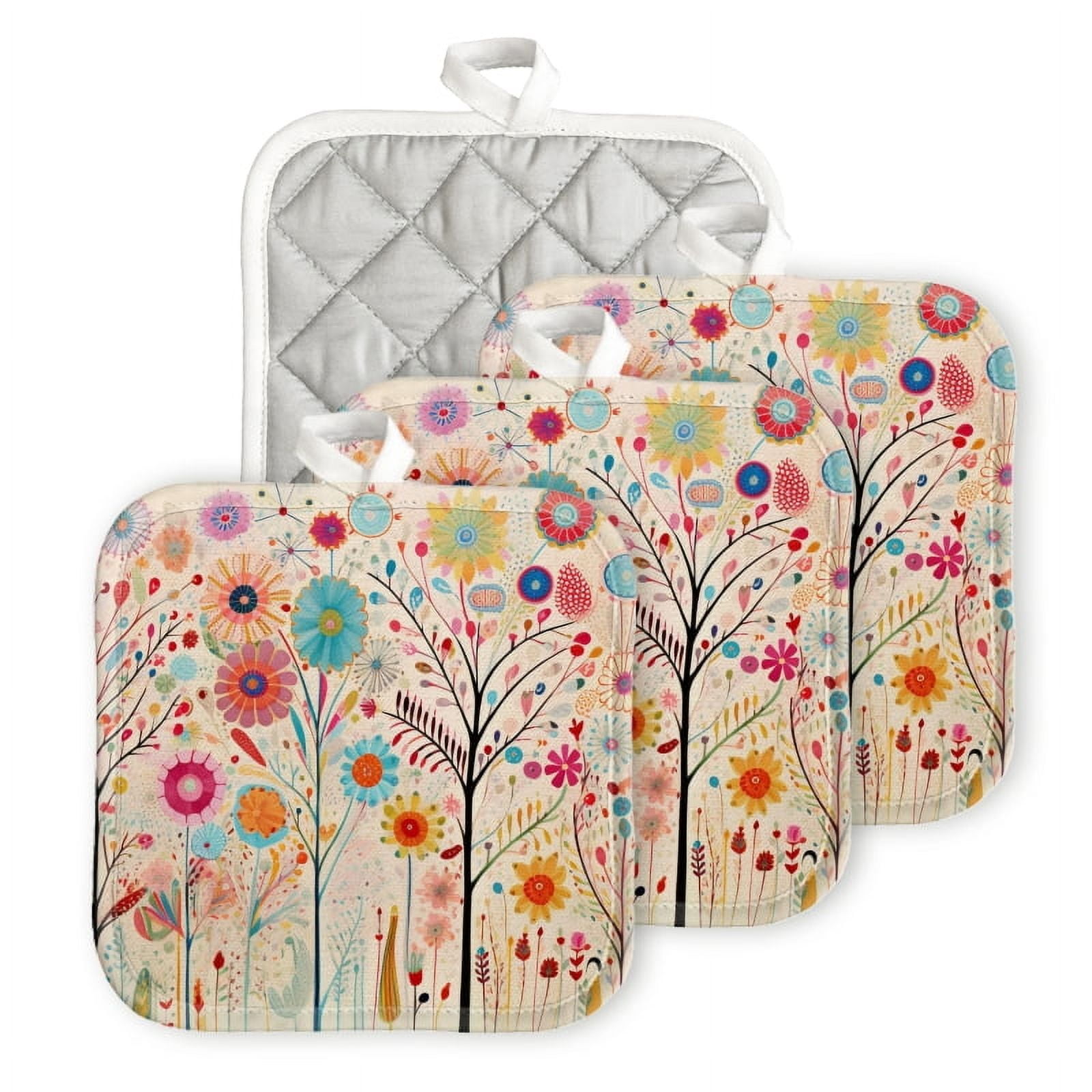 Bahomeck Pot Holder 4Pcs,Colorful Floral Trees And Flowers With Bright ...