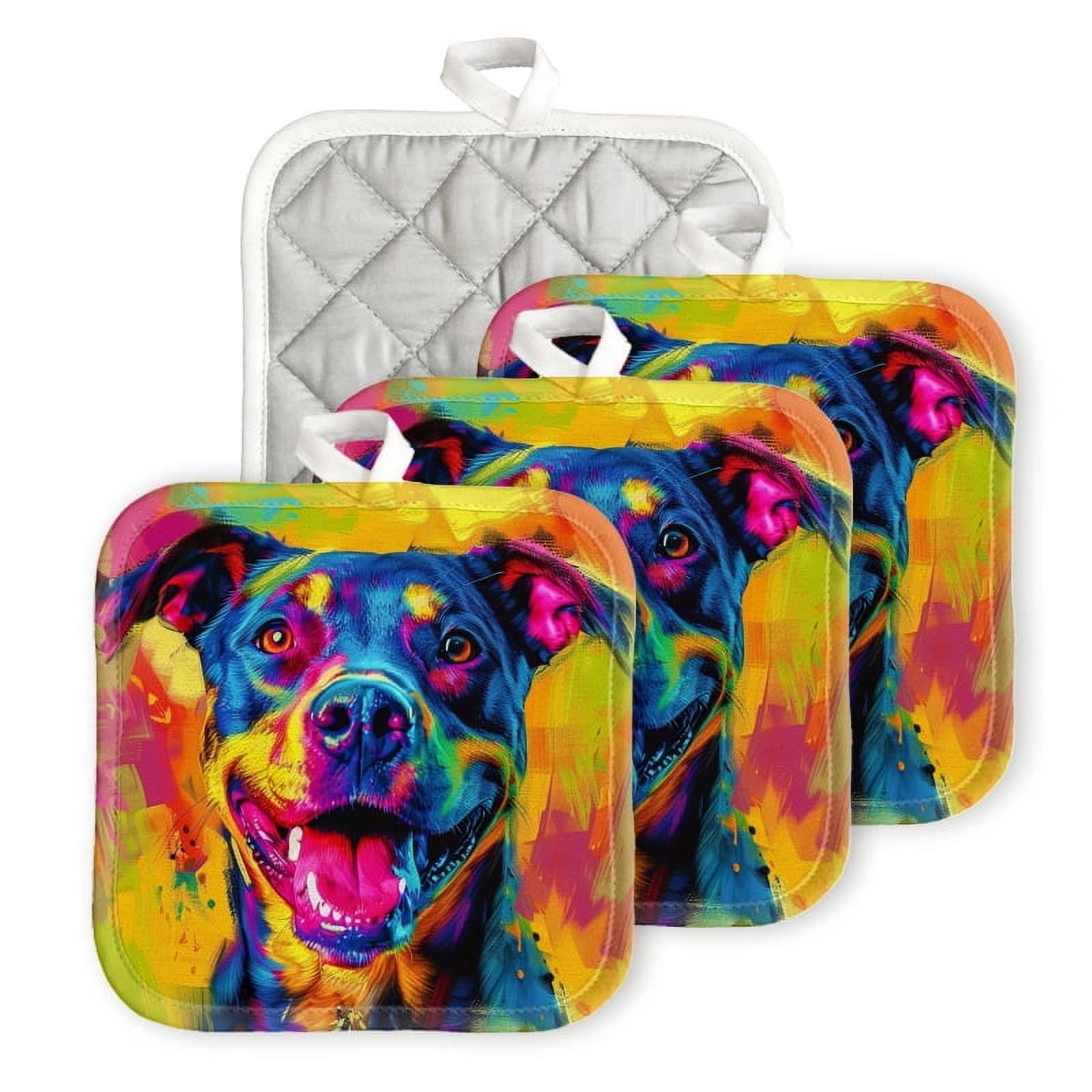 Bahomeck Pot Holder 4Pcs,Colorful Portrait Of Happy Dog With Open Mouth ...