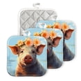 Bahomeck Pot Holder 4Pcs,Cute Pig Wearing Flower Crown On Head Square ...