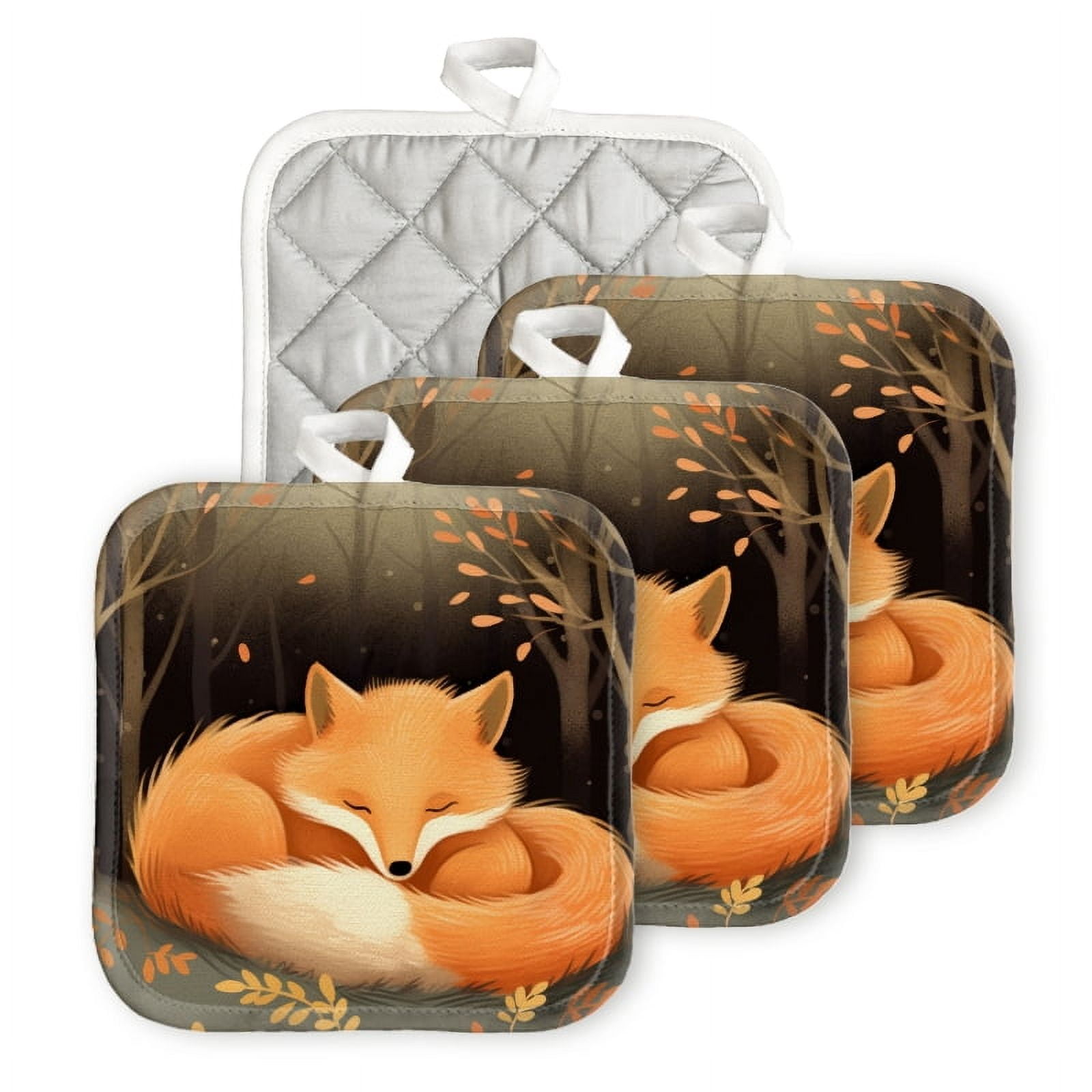 Bahomeck Pot Holder 4Pcs,Cute Red Fox Sleeping In The Forest Beautiful ...