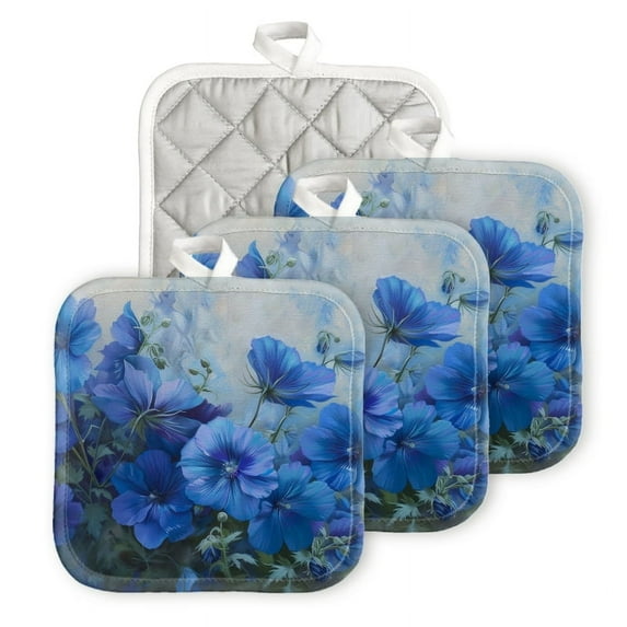Bahomeck Pot Holder 4Pcs,Painting Of Blue Flax Flowers With Deep Shades ...