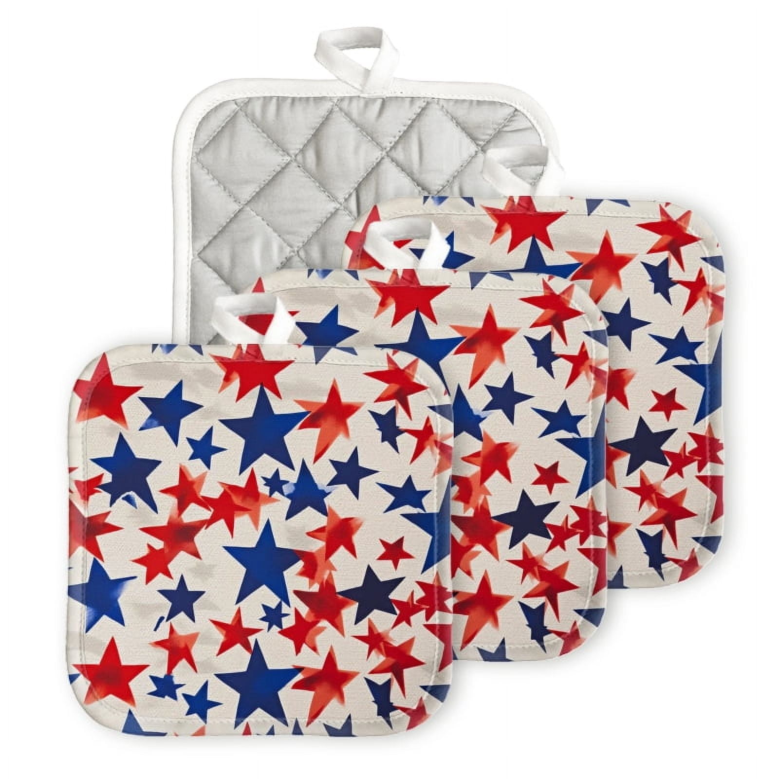 Bahomeck Pot Holder 4Pcs,Pattern Of Red And Blue Stars Square Heat ...