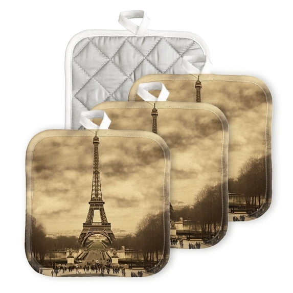 Bahomeck Pot Holder 4Pcs,Sepia-Toned Photograph Captures The Eiffel ...