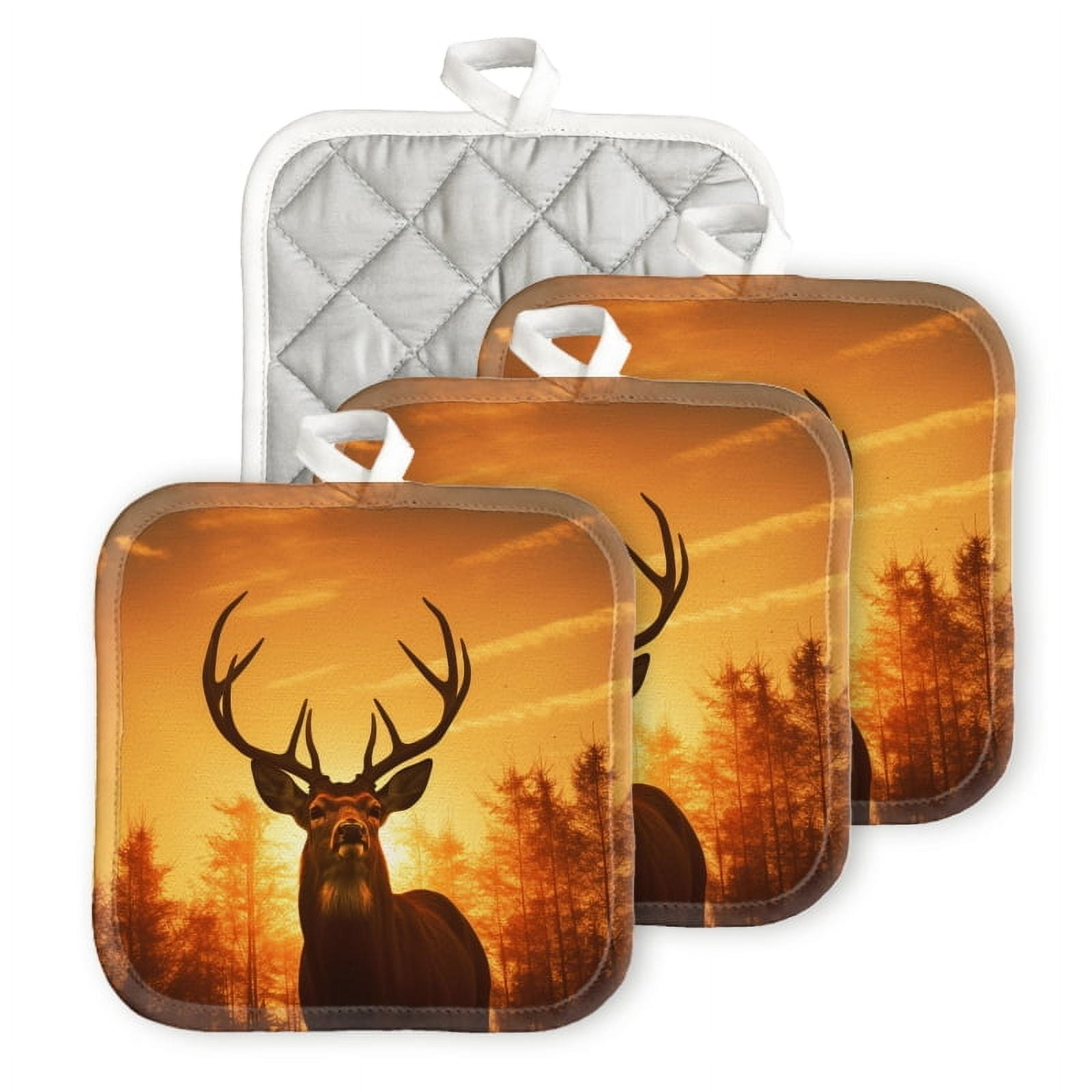 Bahomeck Pot Holder 4Pcs,Stag Standing In Front Of A Forest At Sunset ...