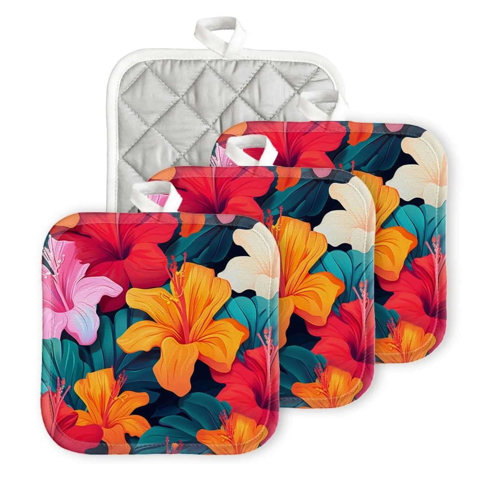 Bahomeck Pot Holder 4Pcs,Vibrant And Colorful Tropical Flowers Square ...