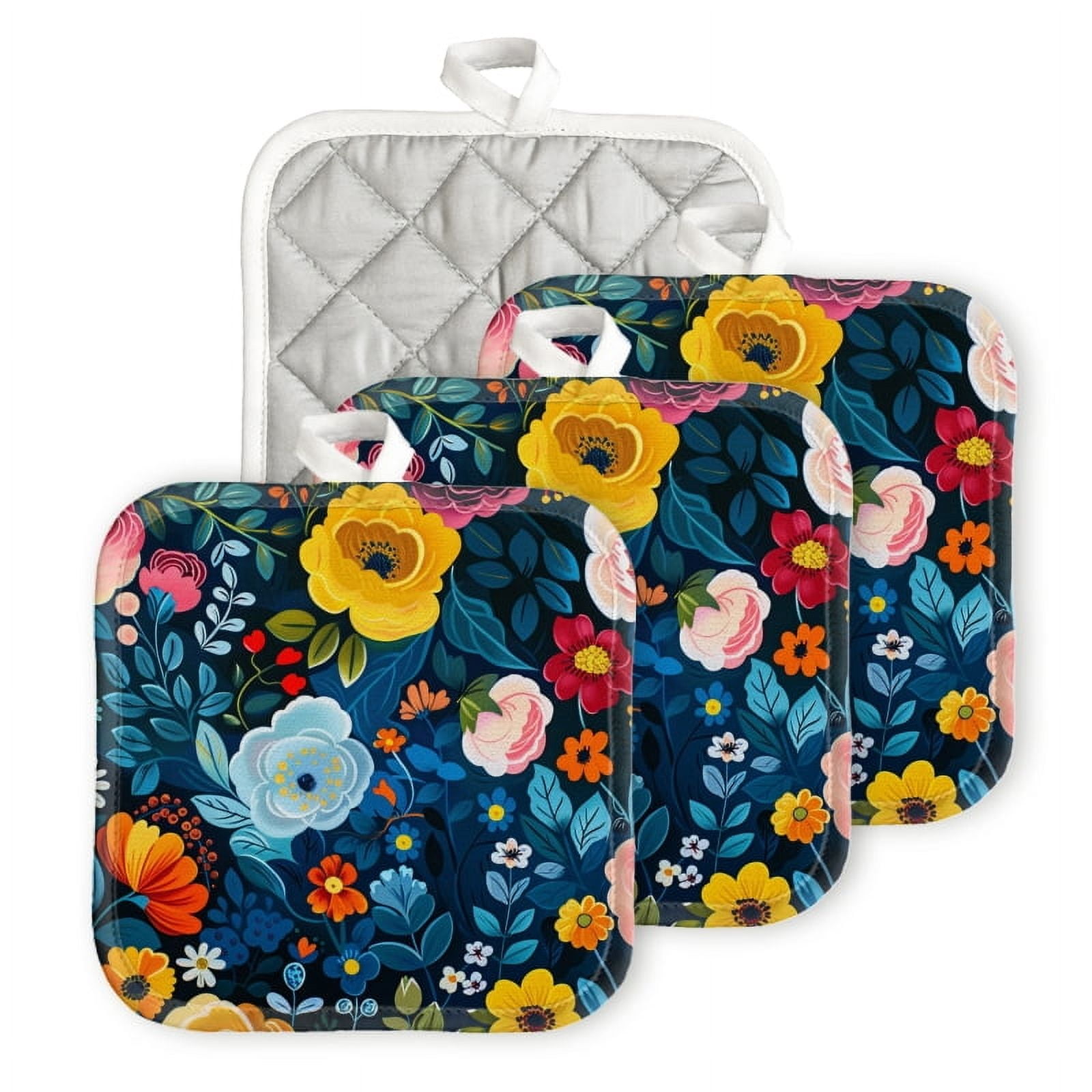 Bahomeck Pot Holder 4Pcs,Vibrant Hand-Painted Floral Pattern With ...