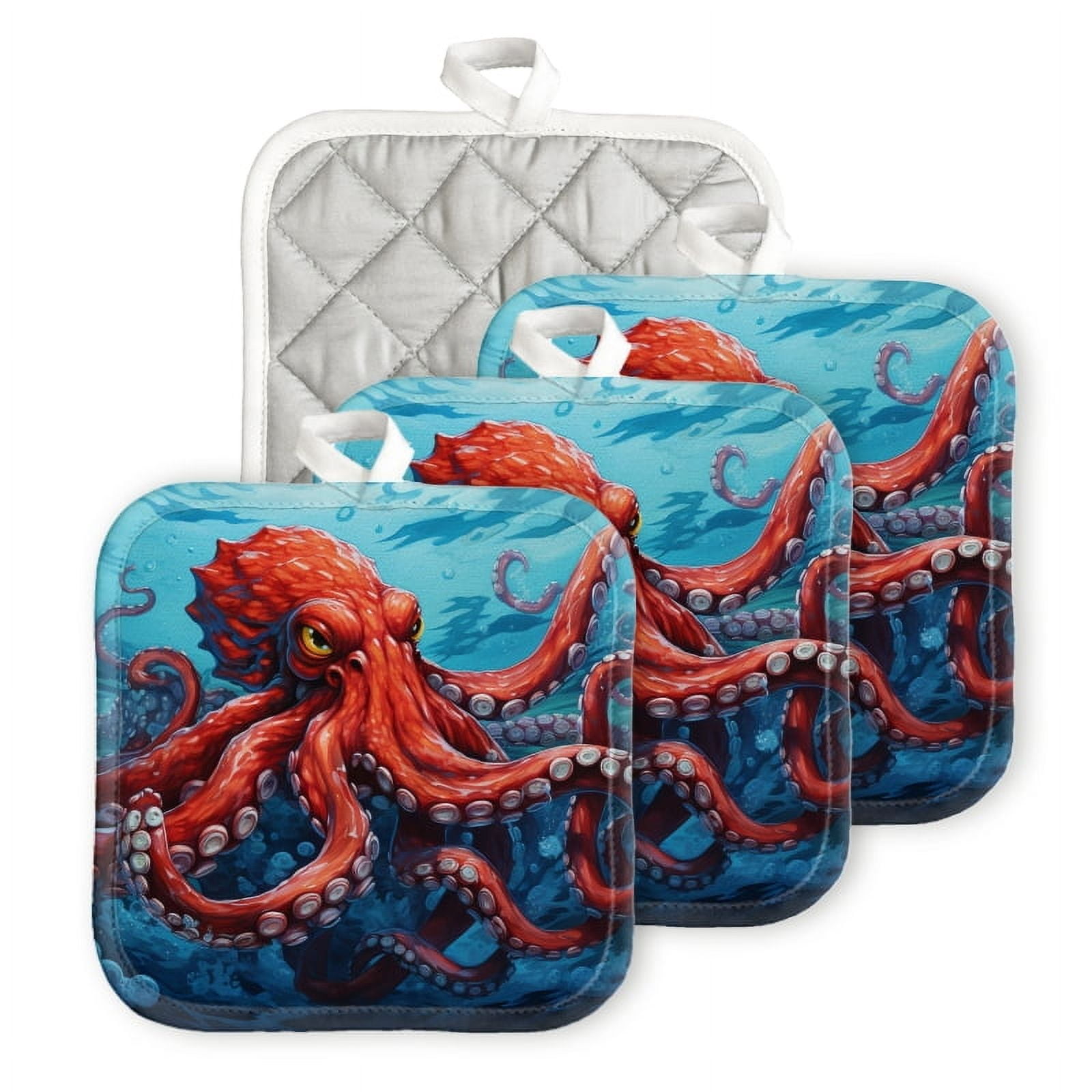 Bahomeck Pot Holder 4Pcs,Vibrant Red Octopus Gracefully Swimming In The ...