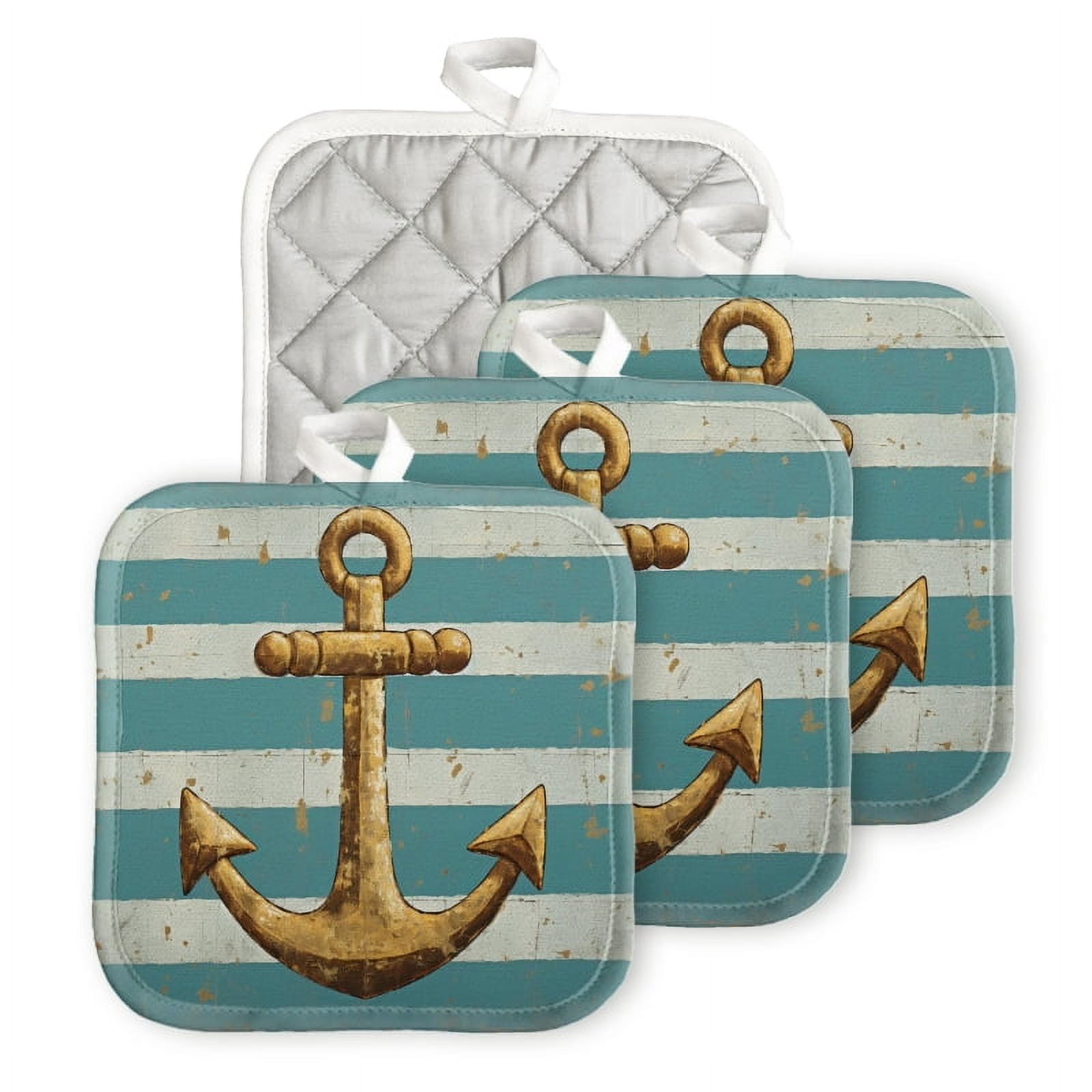 Bahomeck Pot Holder 4Pcs,Vintage Nautical Anchor On Ocean Blue And ...