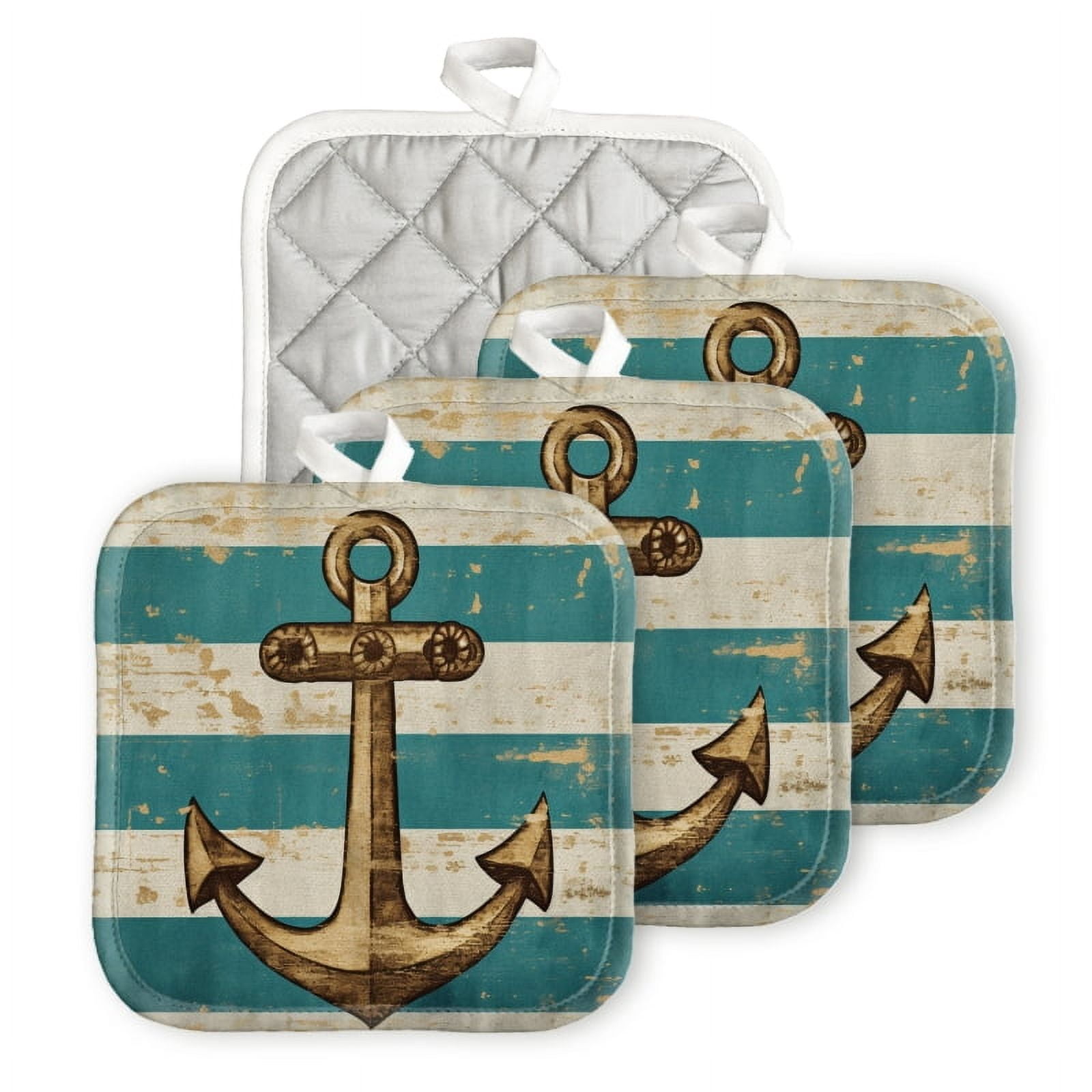 Bahomeck Pot Holder 4Pcs,Vintage Nautical Anchor On Striped Background ...