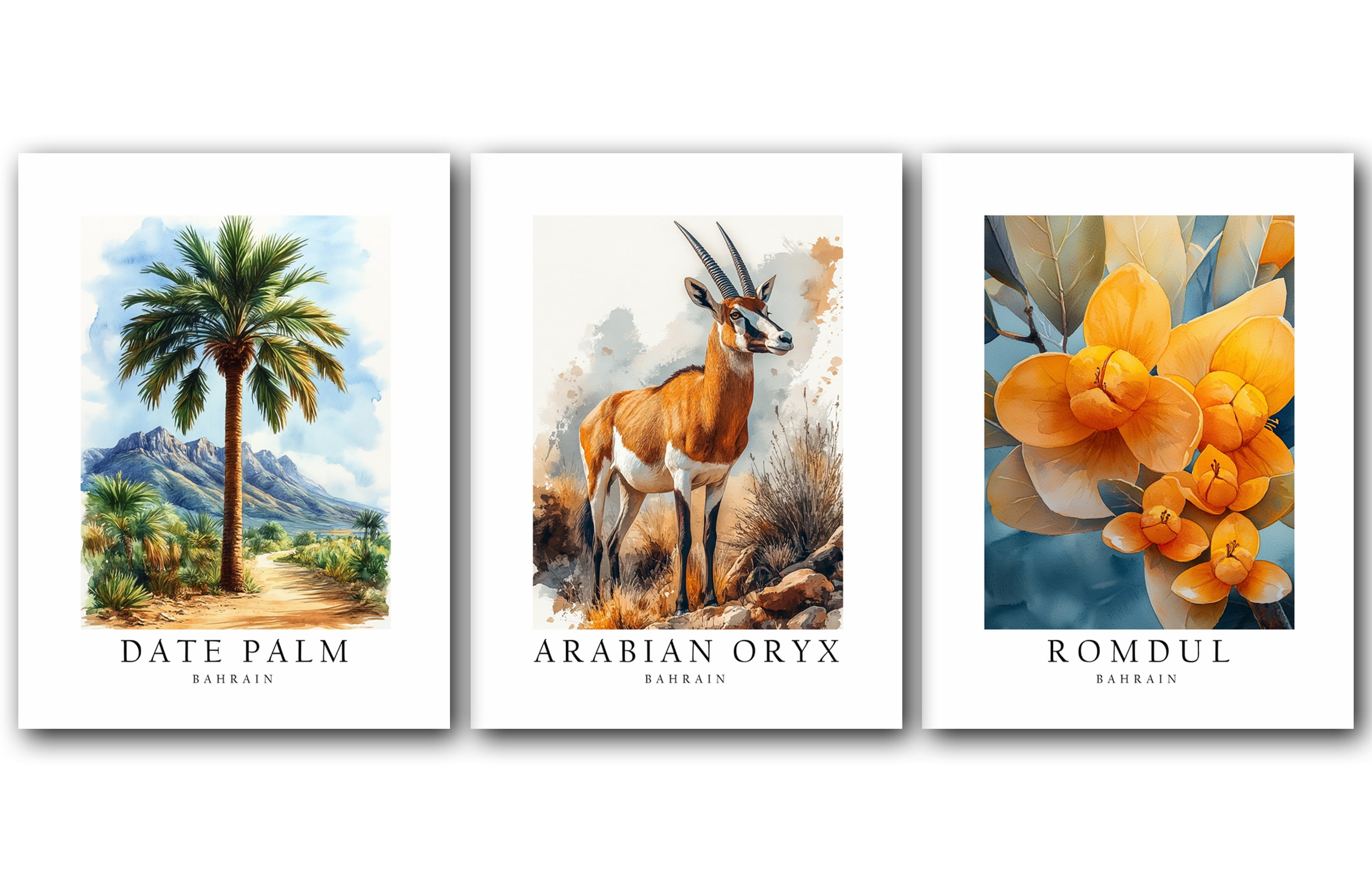 Bahrain National Symbols, The Arabian Oryx, Romdul Flower, Date Palm ...