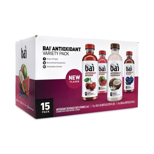 New Bai Antioxidant Infused Beverage, Variety Pack, 18 oz Bottle, 15 ...