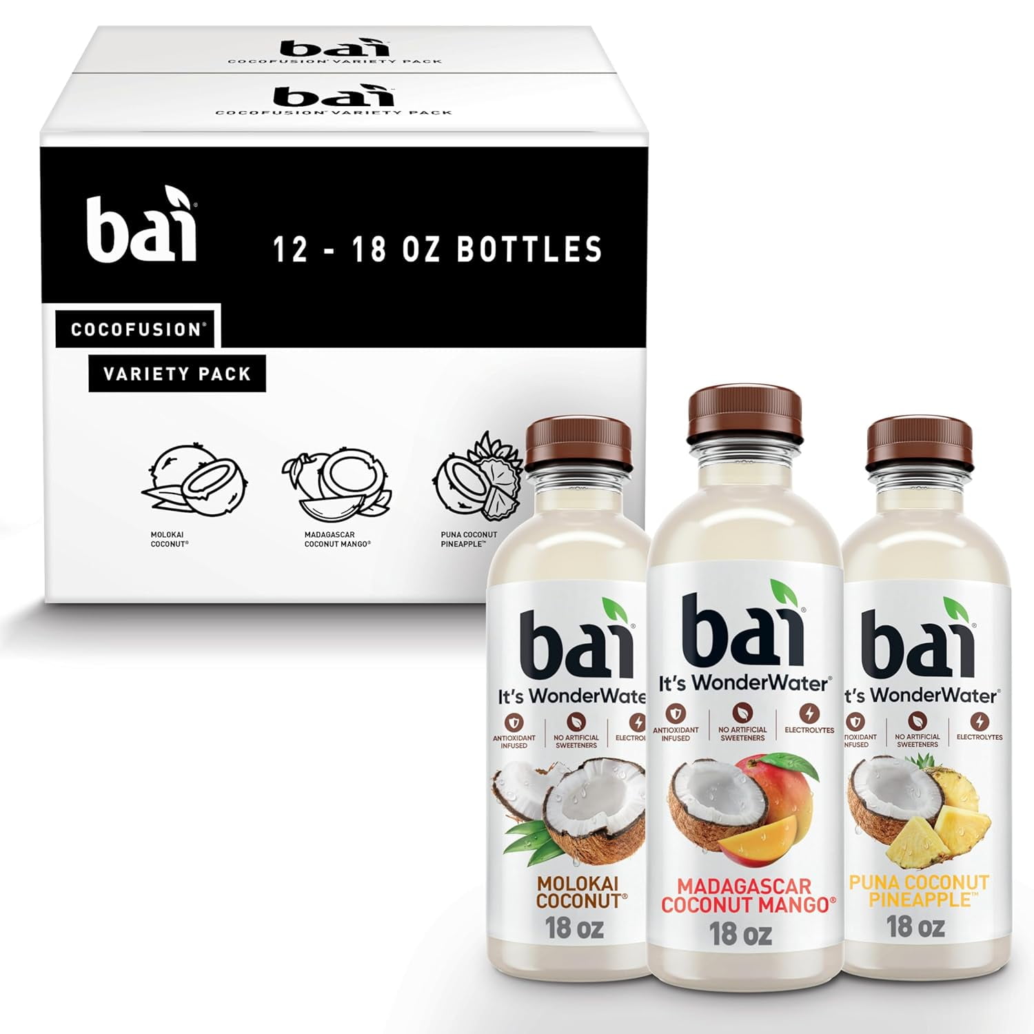 Bai Coconut Variety Pack, Antioxidant Infused Water, 18 fl oz Bottles ...